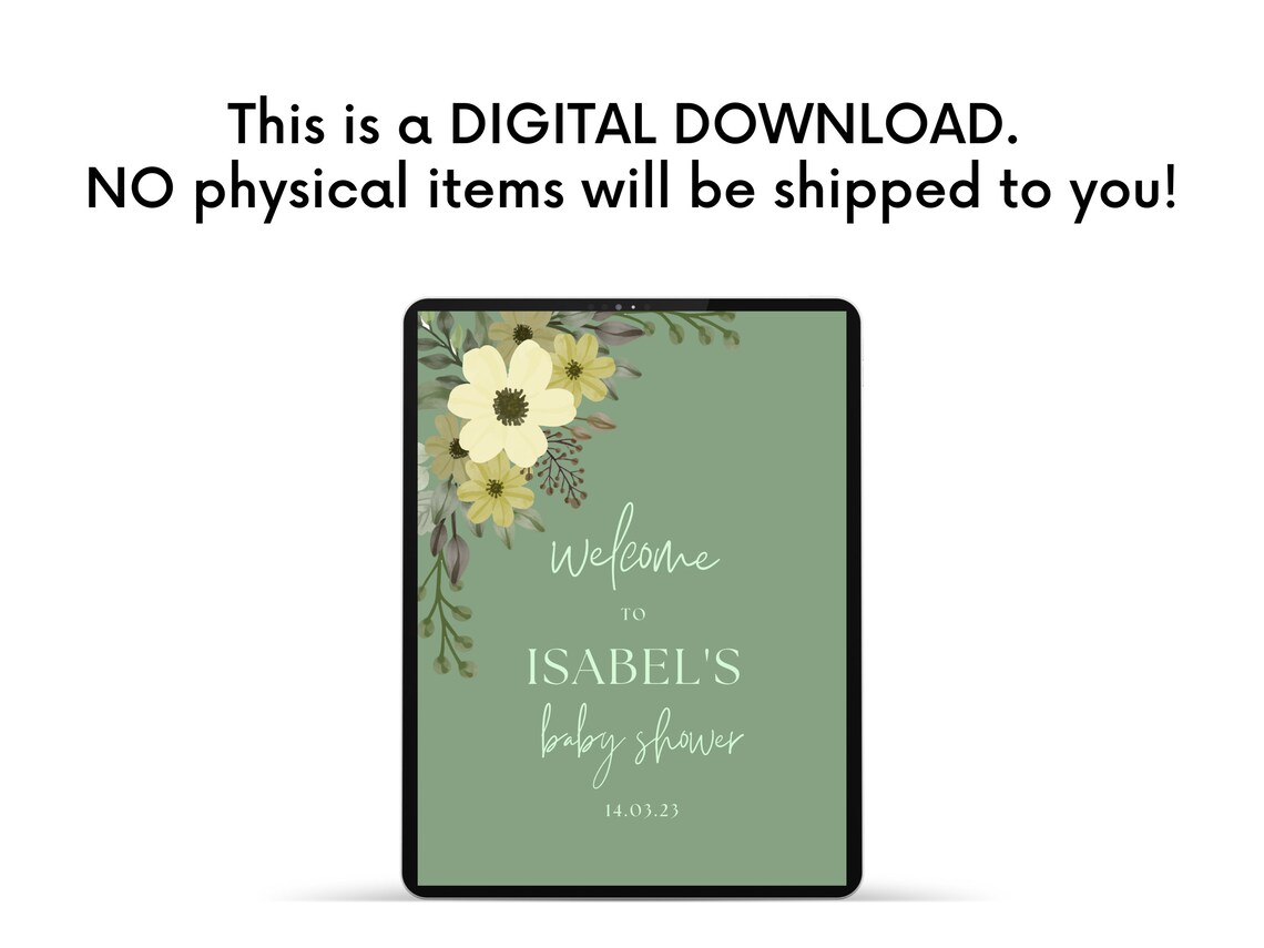 Sage Green Floral Baby Shower Welcome Sign Welcome Sign Baby Shower ...
