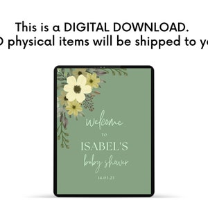 Sage Green Floral Baby Shower Welcome Sign | Welcome Sign Baby Shower ...