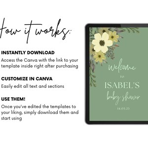 Sage Green Floral Baby Shower Welcome Sign | Welcome Sign Baby Shower ...