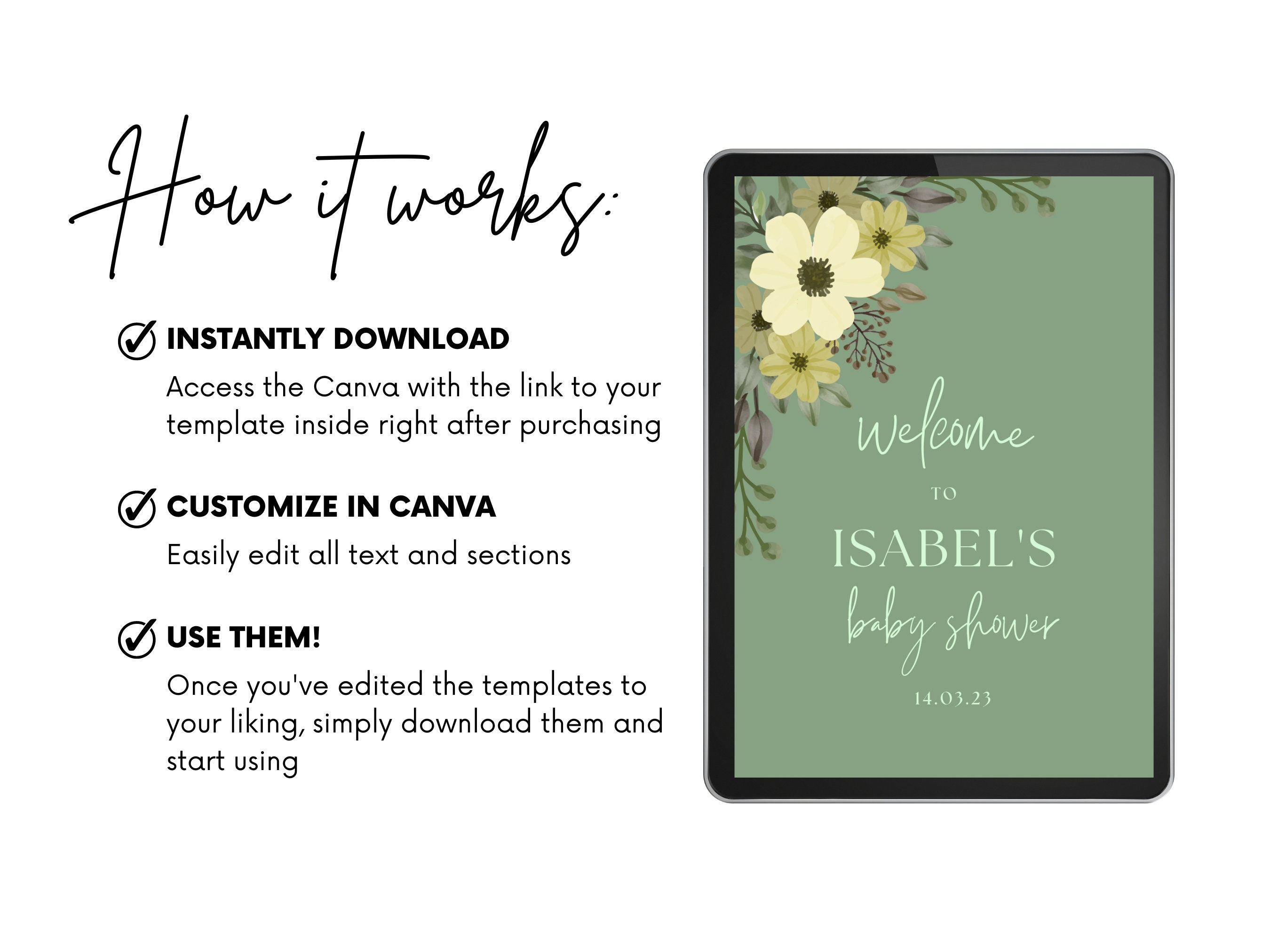 Sage Green Floral Baby Shower Welcome Sign Welcome Sign Baby Shower ...