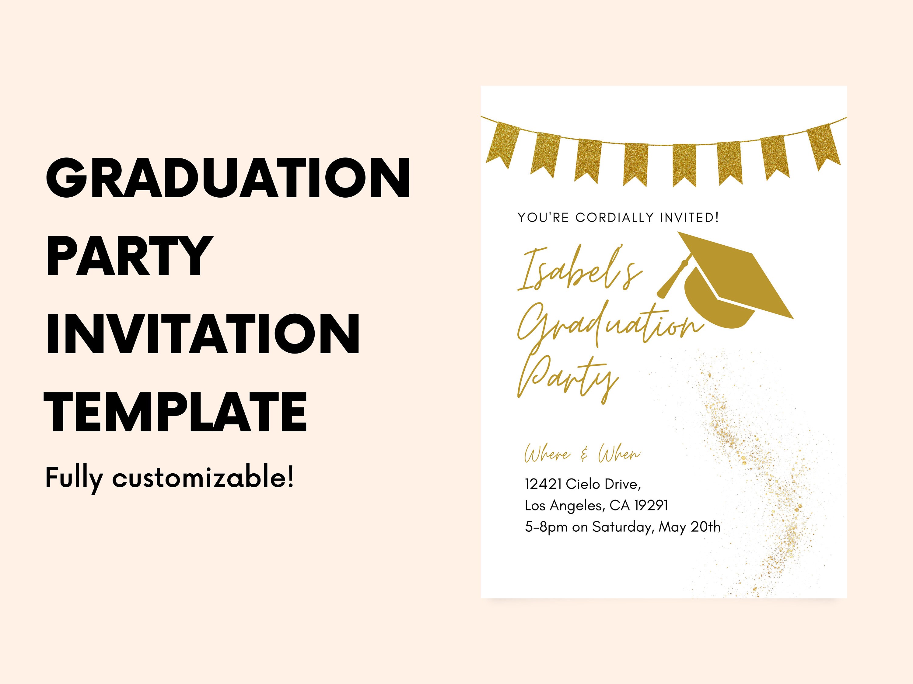 Editable Graduation Party Electronic Invitation Template Digital Gold ...
