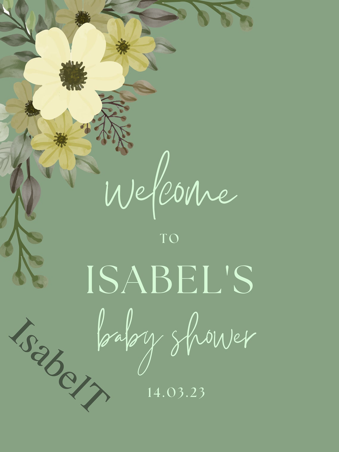 Sage Green Floral Baby Shower Welcome Sign Welcome Sign Baby Shower ...