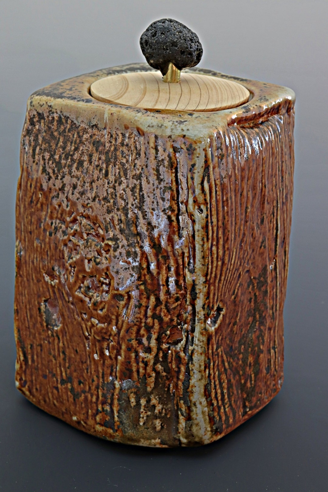 Ceramic Jar With Wood Turned Lid and Beach Stone Handle - Etsy