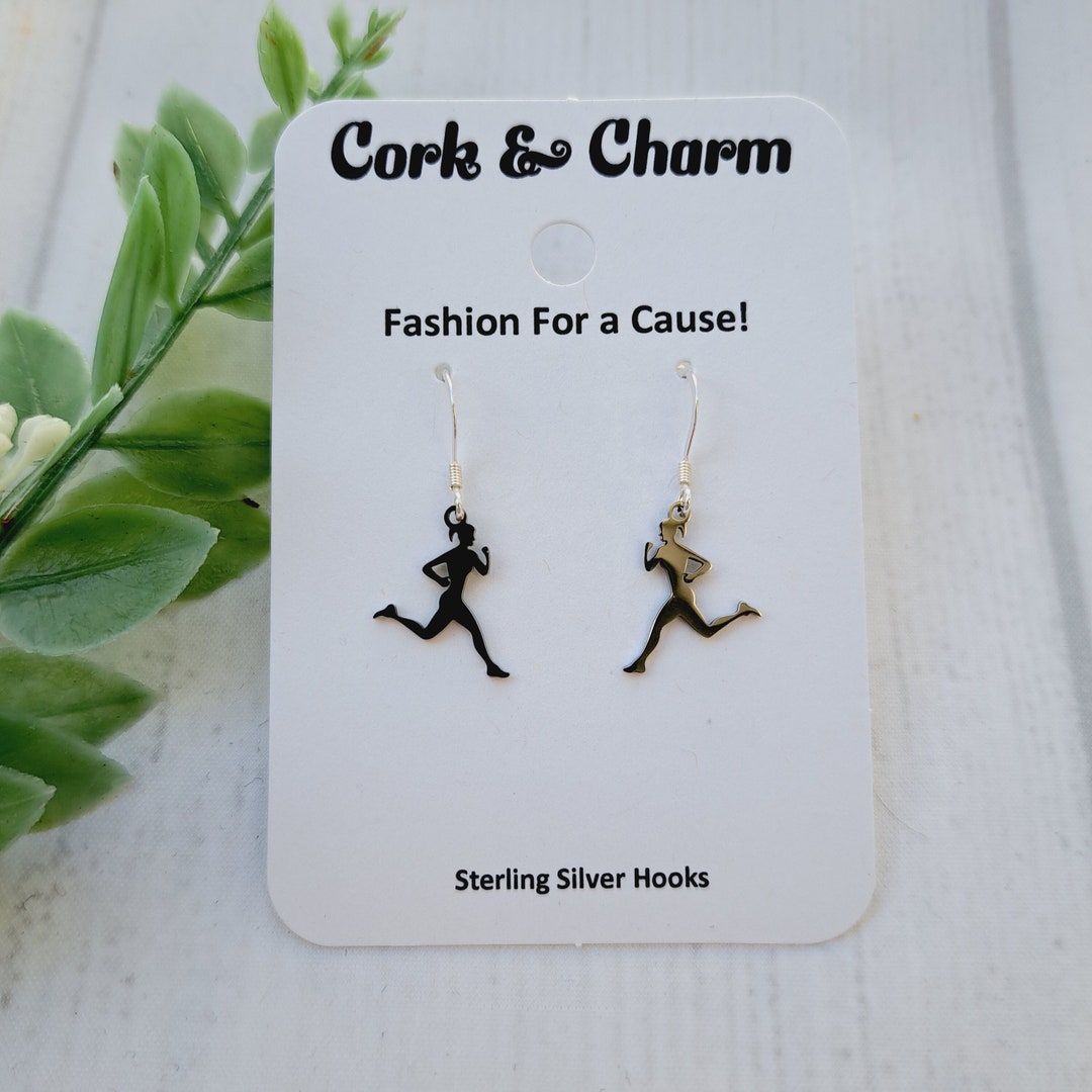 Silver Girl Woman Running Silver Earrings L Gift for Athlete Runner ...