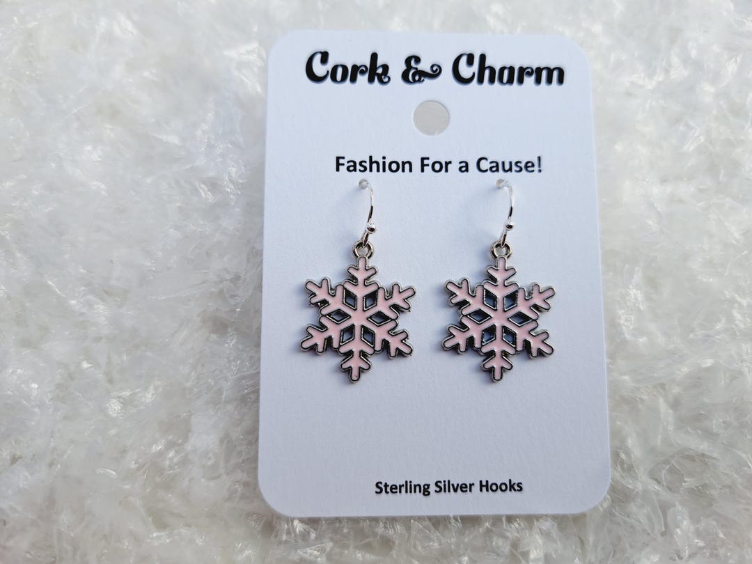 Light Pink Snowflake Enamel Winter Sterling Silver Earrings - Etsy