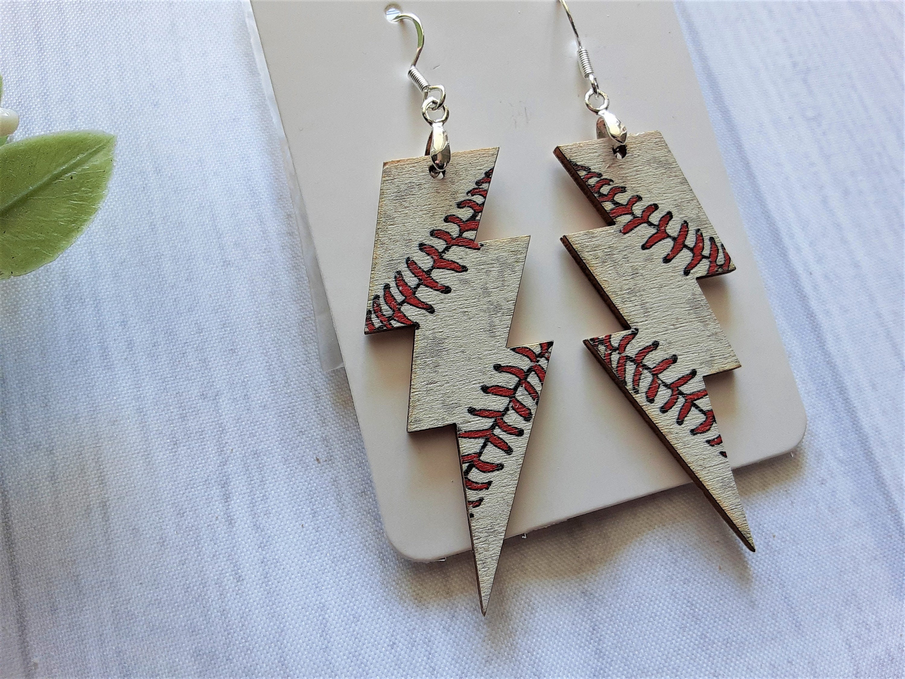 Baseball Lightning Bolt Wooden Sports Earrings Sterling Silver - Etsy