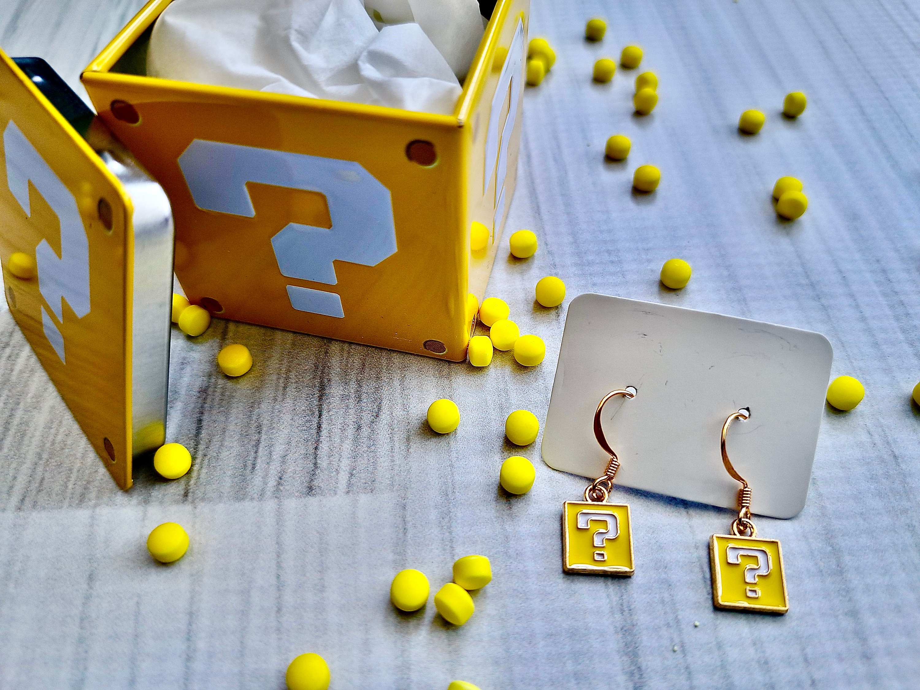 Yellow Question Mark Box Mario Brothers Retro Video Game Charm Earrings ...