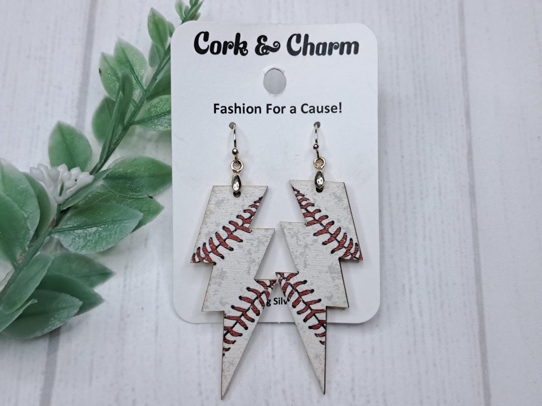 Baseball Lightning Bolt Wooden Sports Earrings Sterling Silver L Gift ...