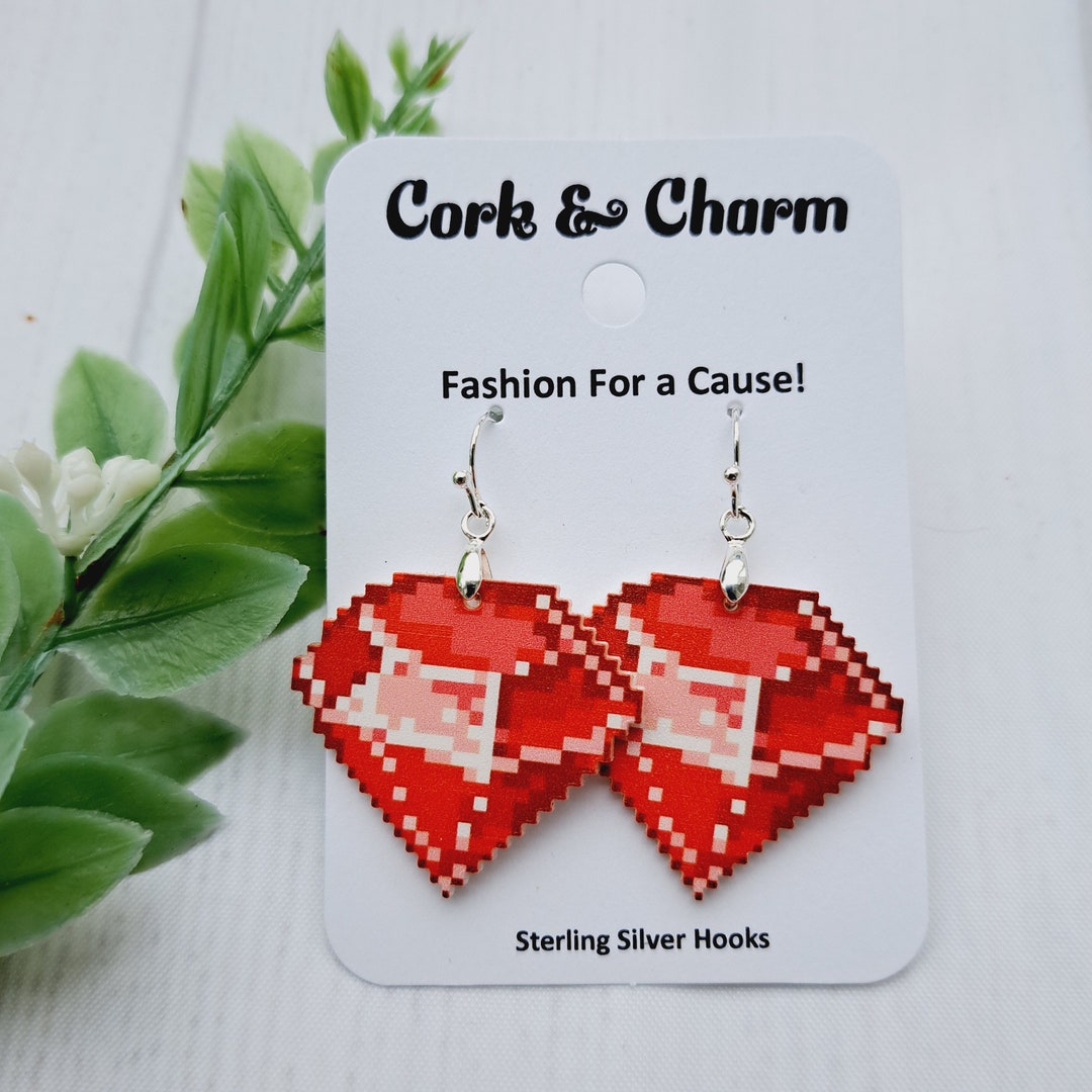 Red Gem Pixilated Acrylic Charm Gamer Earrings L Gift for Gamers L Girl ...