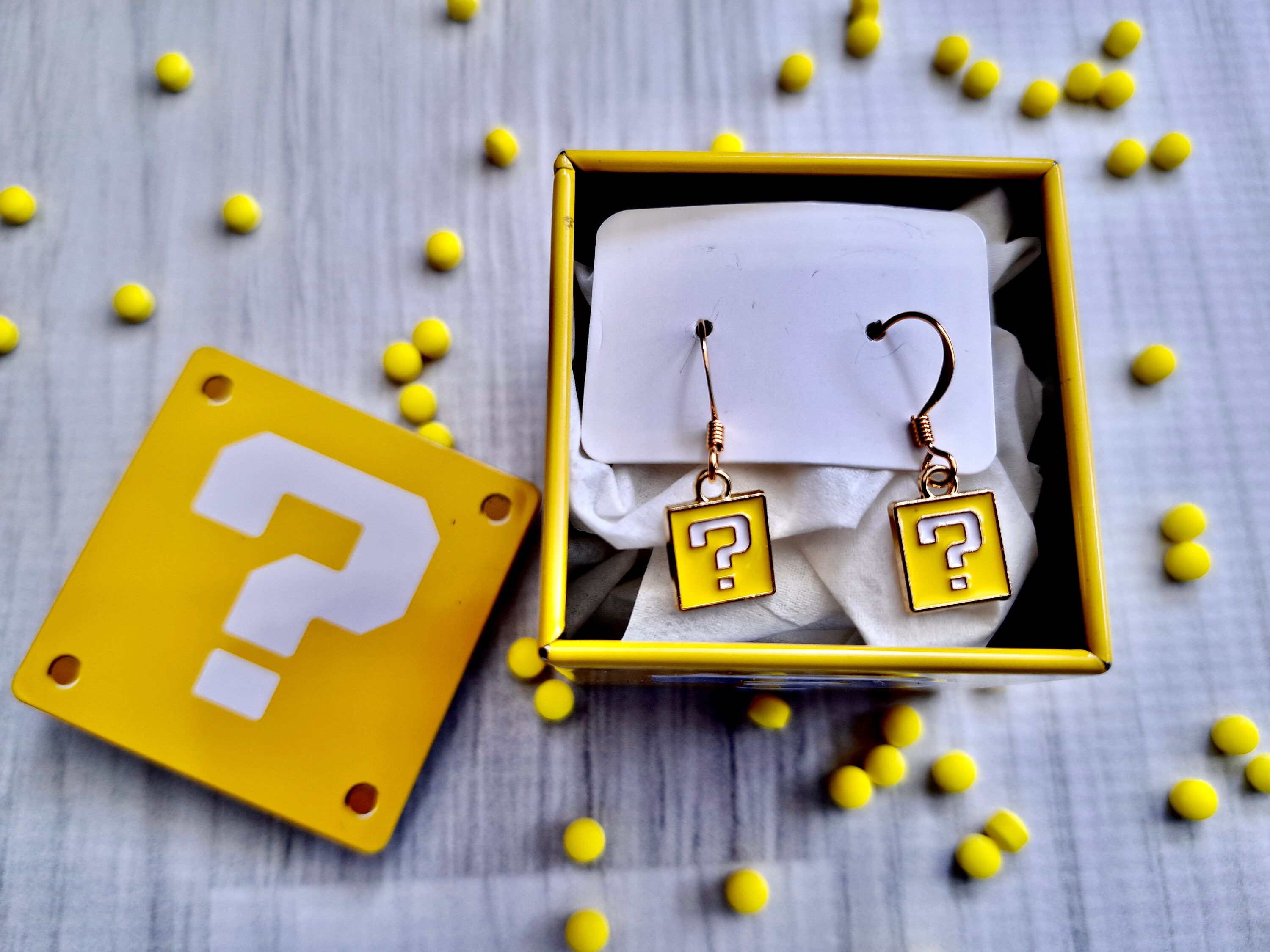 Yellow Question Mark Box Mario Brothers Retro Video Game Charm Earrings ...