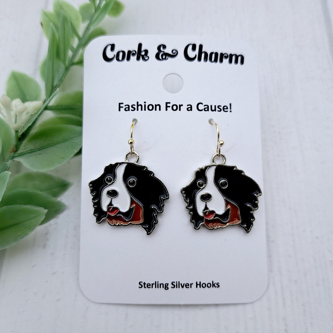 Bernese Mountain Dog Breed Head Face Silver Earrings L Dog Lovers Gift ...