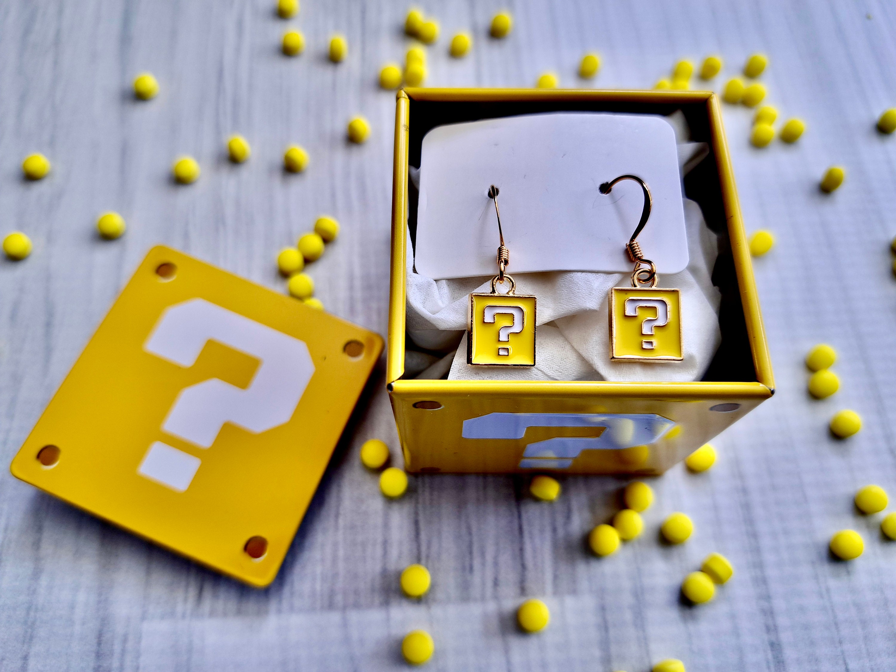Yellow Question Mark Box Mario Brothers Retro Video Game Charm Earrings ...