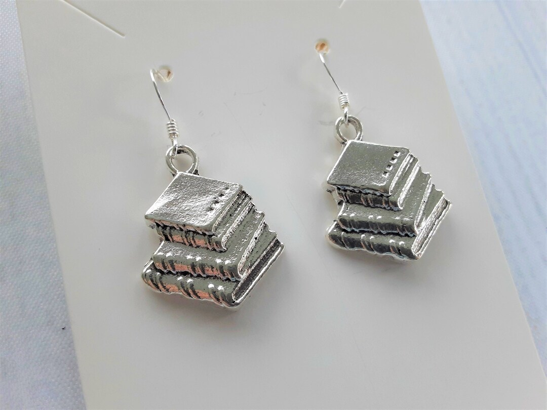 Silver Book Stack Earrings L Teacher Gift L Bookworm L Book Lovers Gift ...