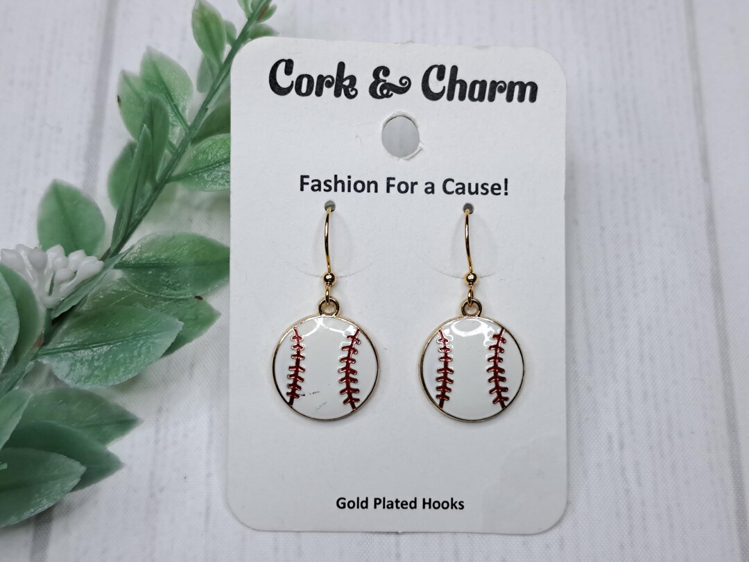 Baseball Enamel Metal Sports Gold Plated Earrings L Gift for Athlete L ...