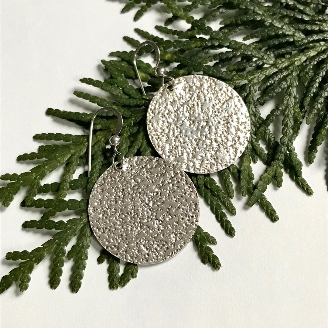 Sterling Silver Textured Disc Dangle Earrings — 925 Silver Circle ...