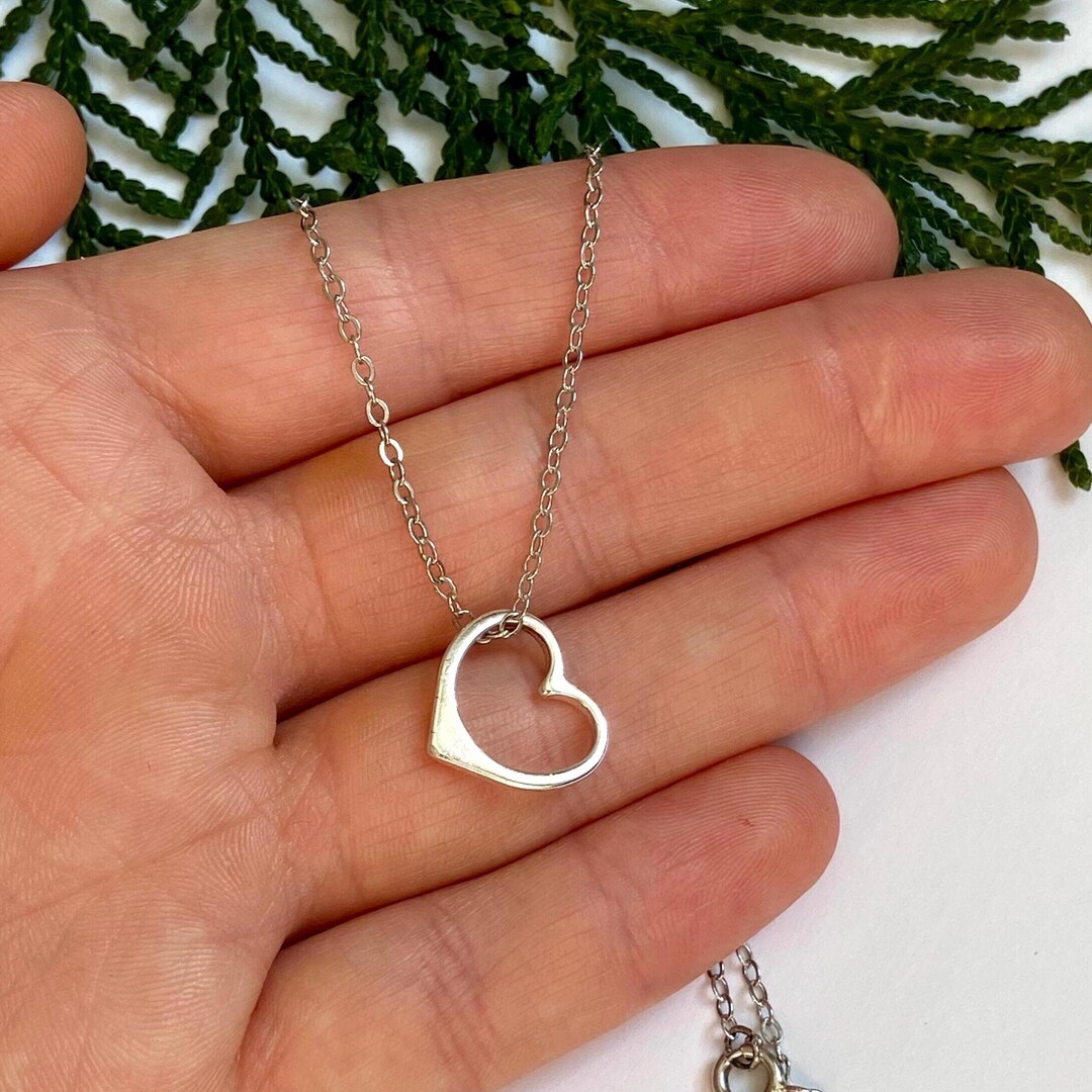 925 Small Open Heart Necklace — Vintage Sterling Silver 16 Inch Chain ...