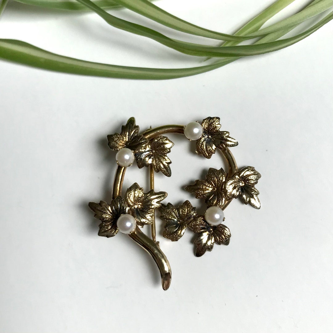 1950's Henry Griffith Vintage Pearl 12KT Gold Filled Brooch—maple ...