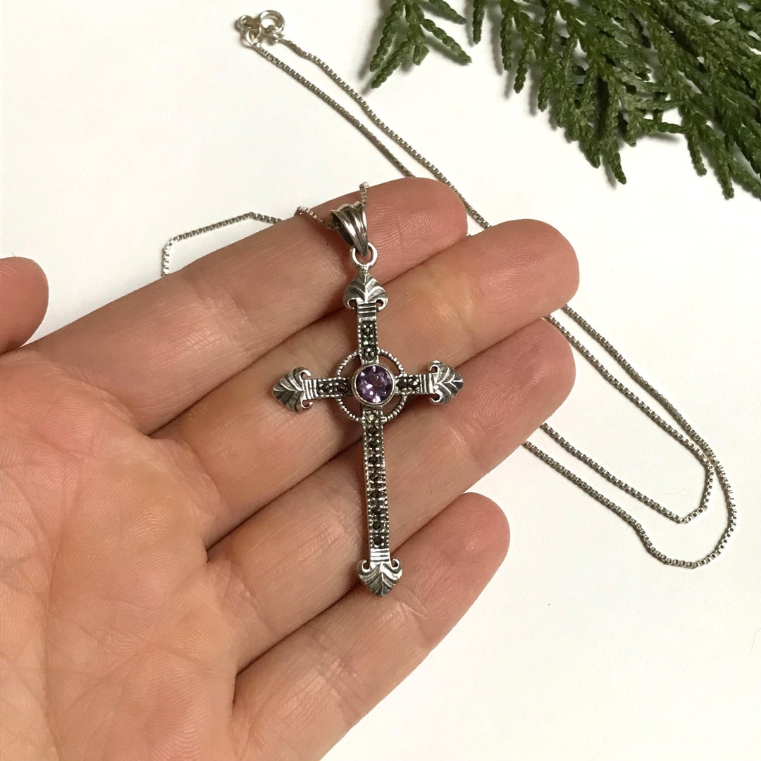 Sterling Silver Celtic Cross on Long Chain — Vintage 925 Silver Cross ...