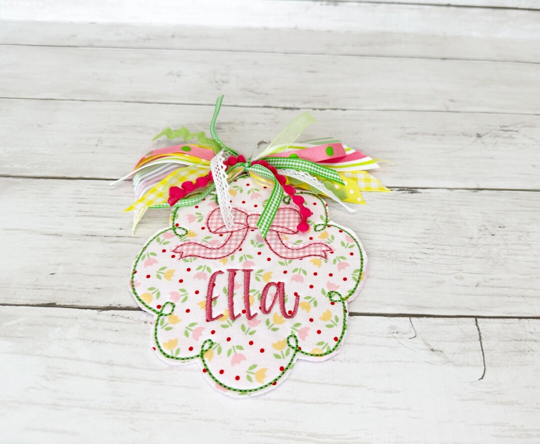 Bag Tag With Appliquéd Bow and Personalization, Book Bag Tag, Name Bag ...