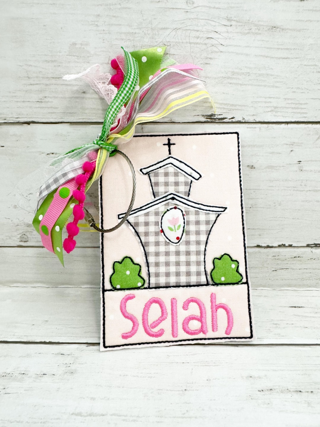 Church Bag Tag With Appliqued Bow and Personalization - Etsy