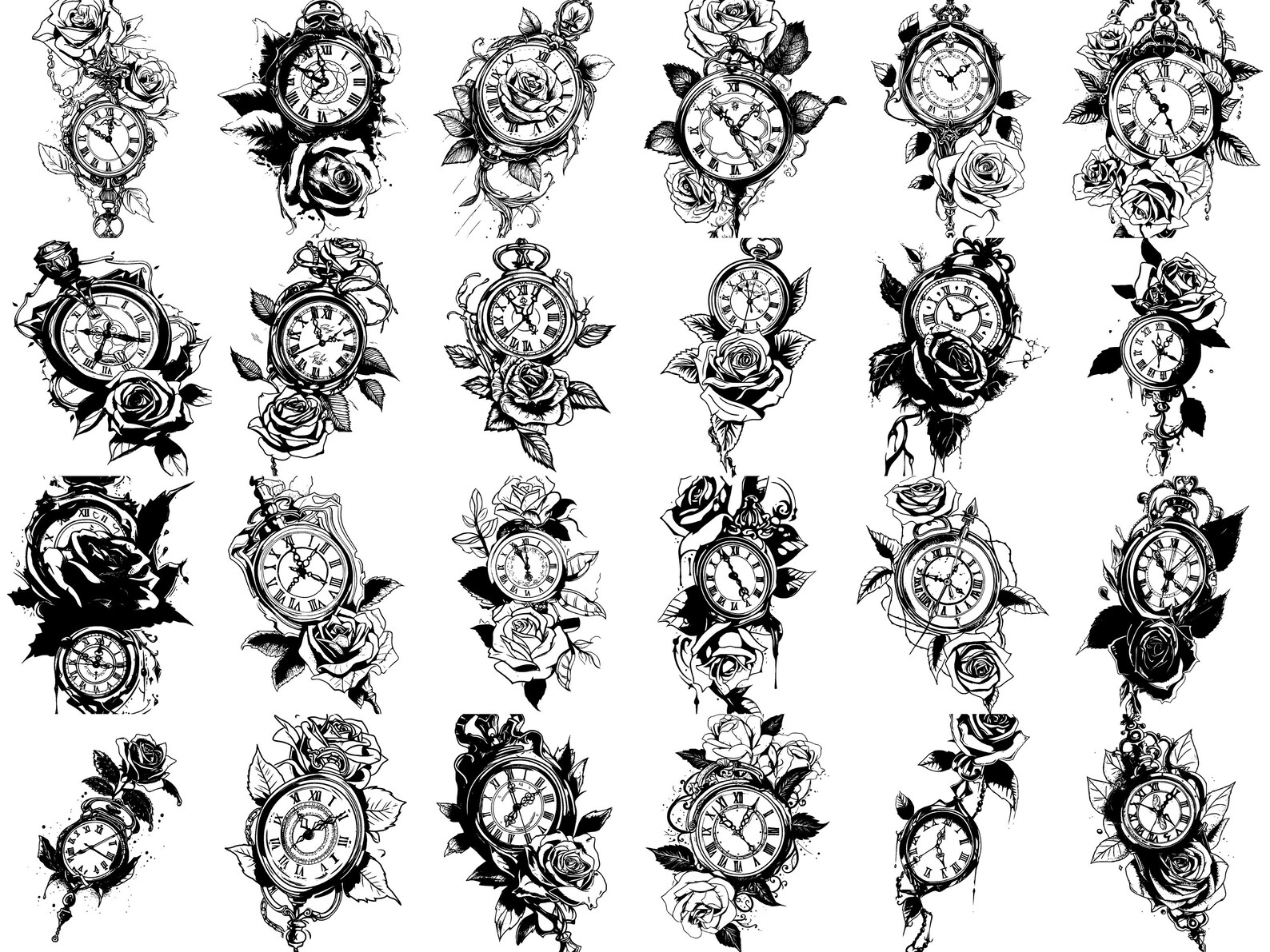 CLOCK SVG, Rose Tattoo, Clock Png, Flower Tattoo DESIGN, Clock Clipart ...