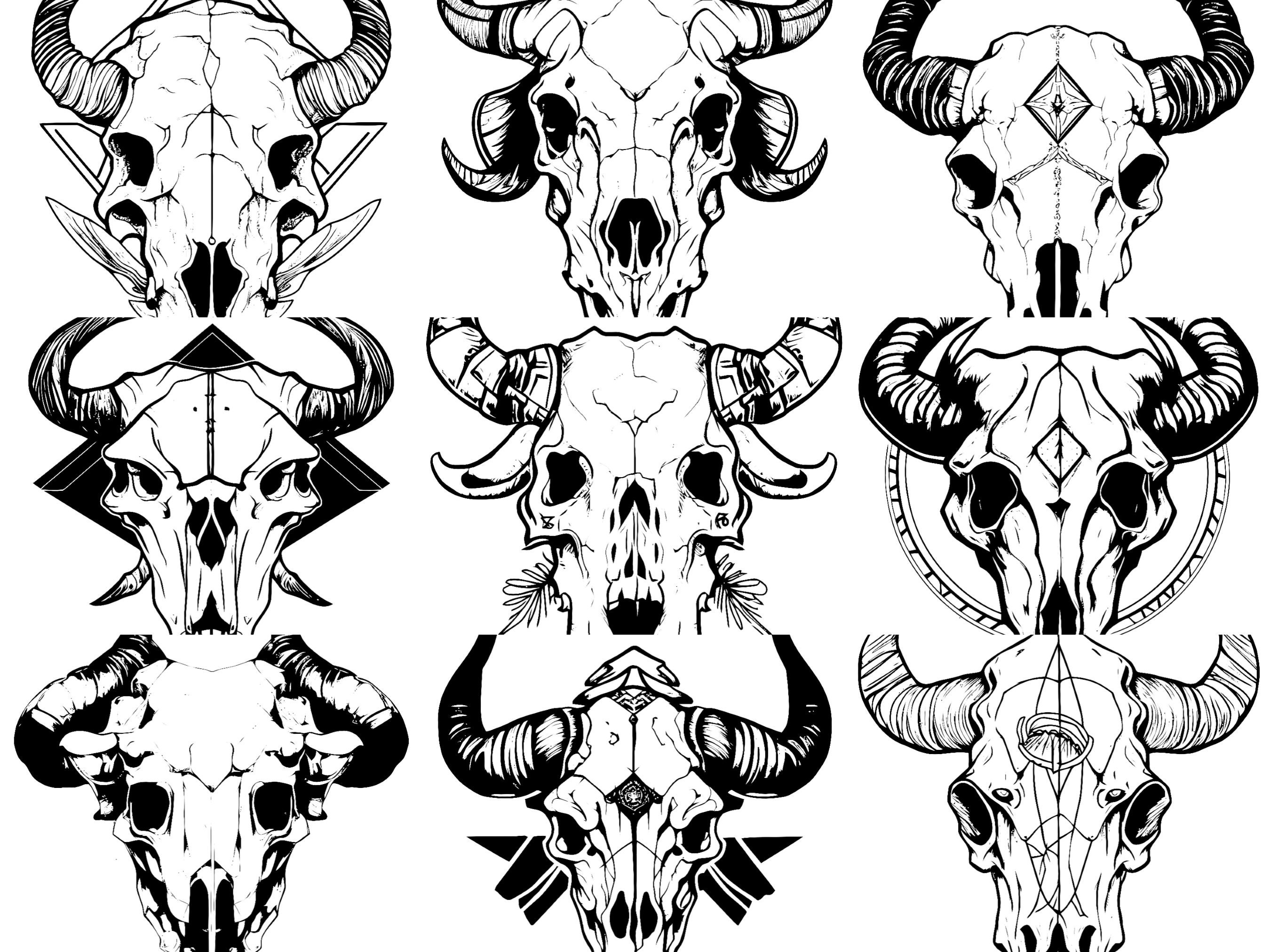 BULL SVG, Tattoo DESIGN, Bull Skull Svg, Bull Head Svg, Bull Png, Bull ...