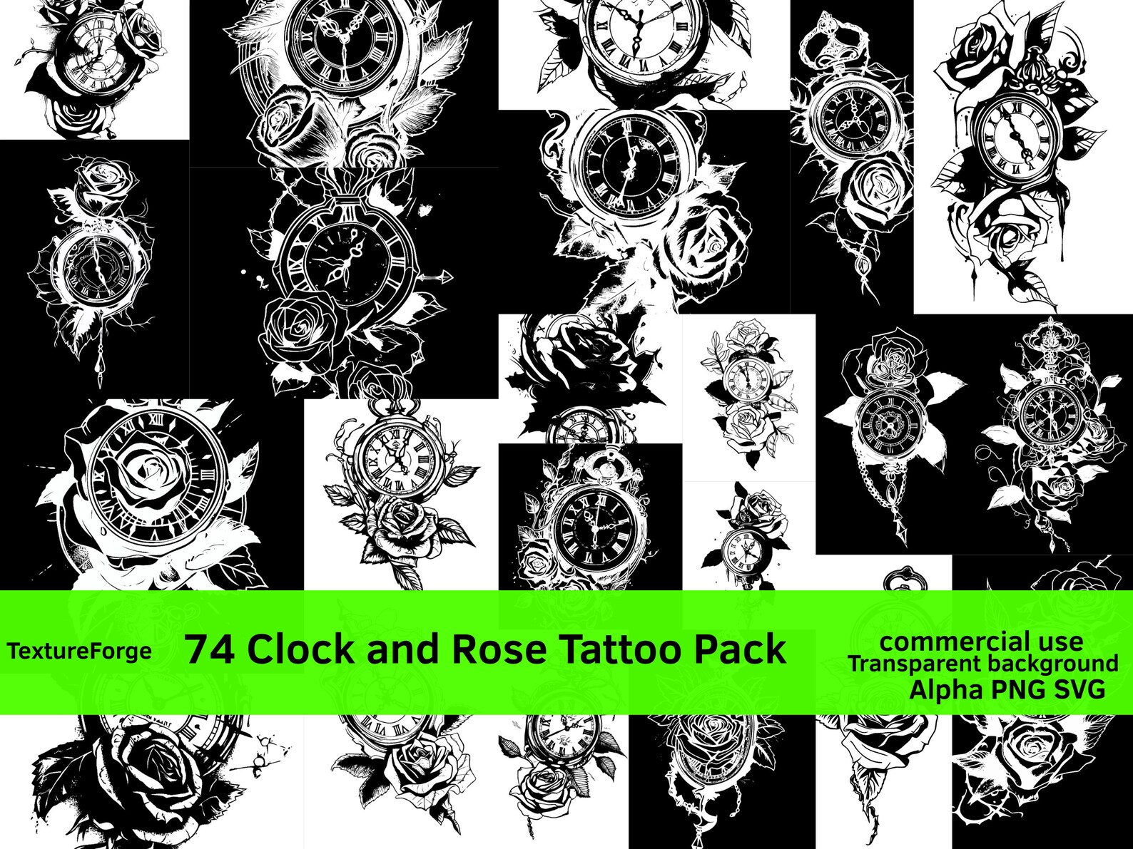CLOCK SVG, Rose Tattoo, Clock Png, Flower Tattoo DESIGN, Clock Clipart ...