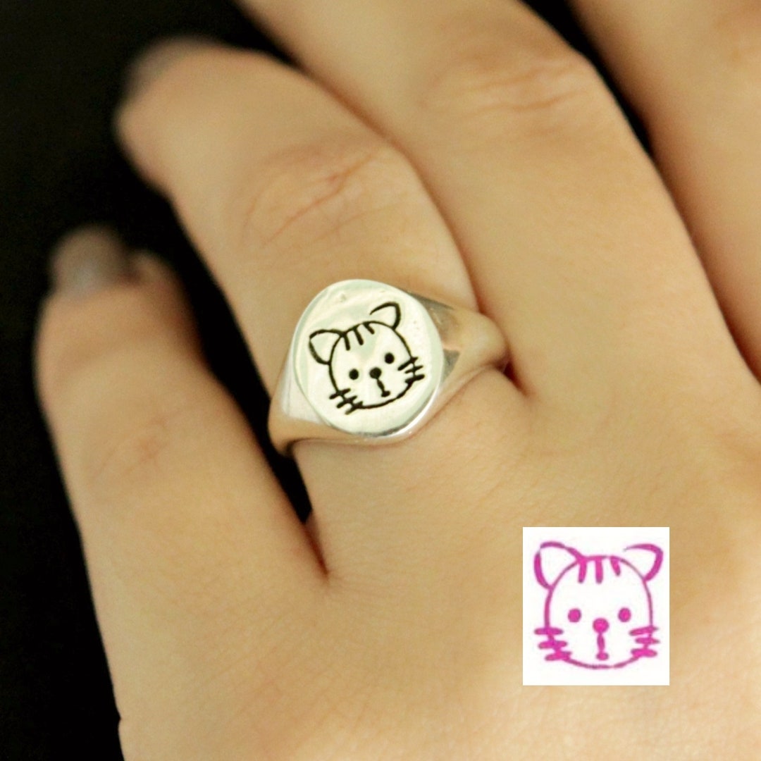 Child Drawing Signet Ring: Sterling Silver Personalized Jewelry - Etsy