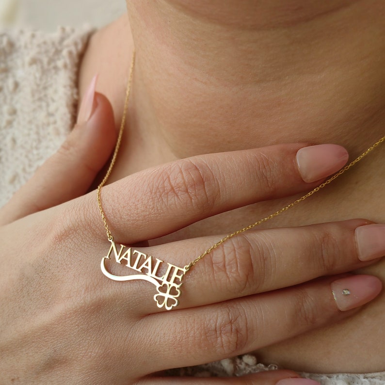 Clover Name Necklace Four Leaf Clover Jewelry Sterling - Etsy