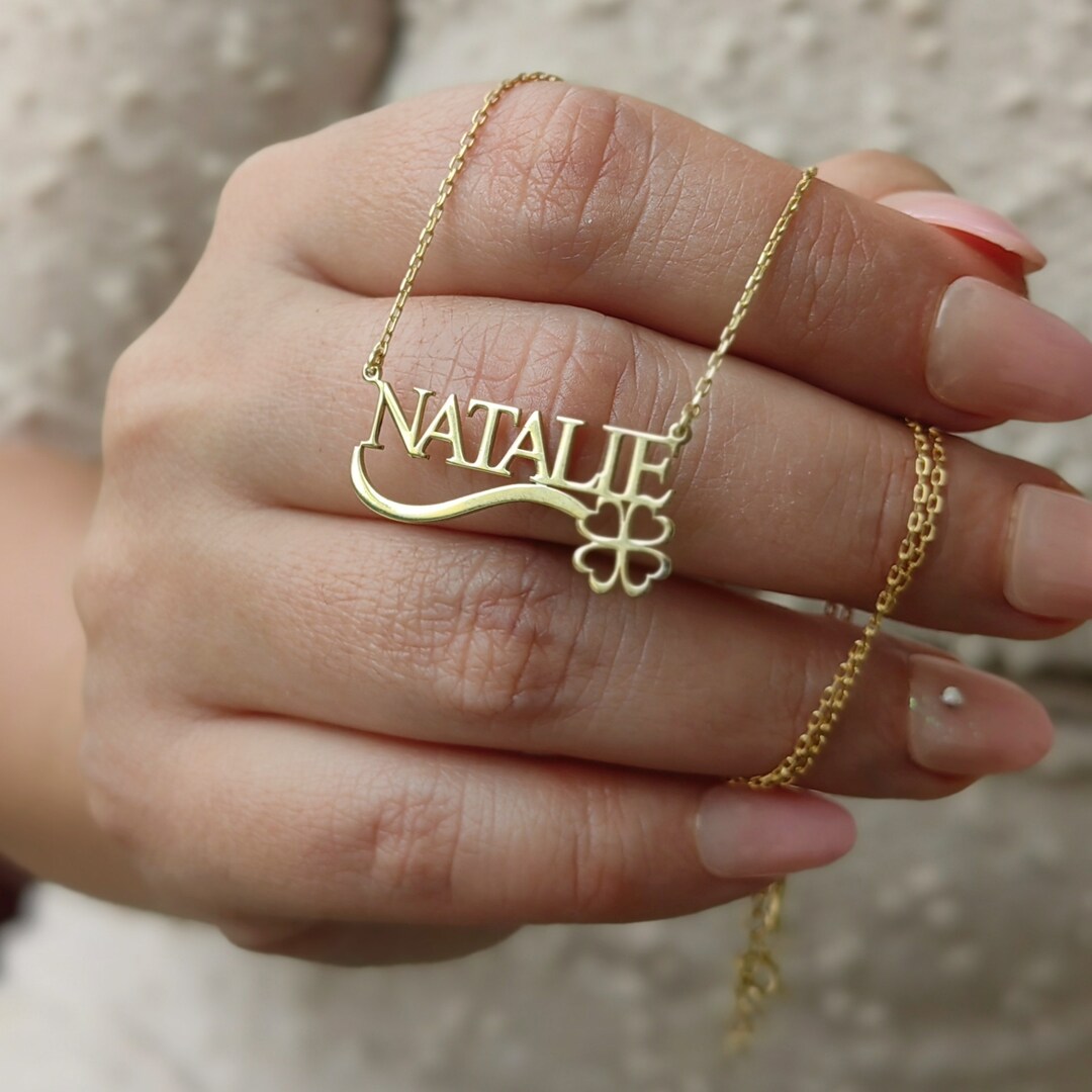 Clover Name Necklace Four Leaf Clover Jewelry Sterling - Etsy