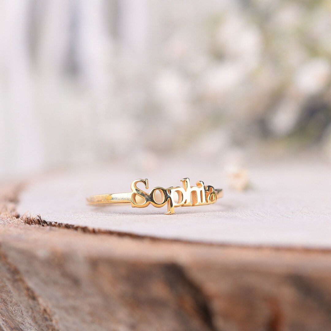 14k Solid Gold Custom Name Ring, Stackable Ring, Christmas Gift, Gift ...
