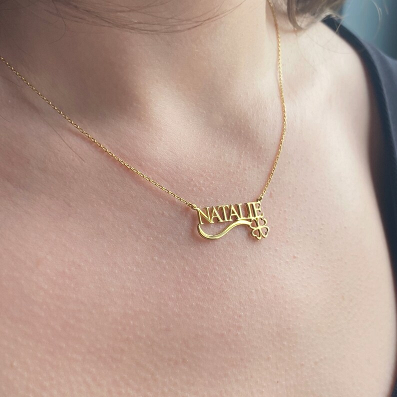 Clover Name Necklace Four Leaf Clover Jewelry Sterling - Etsy