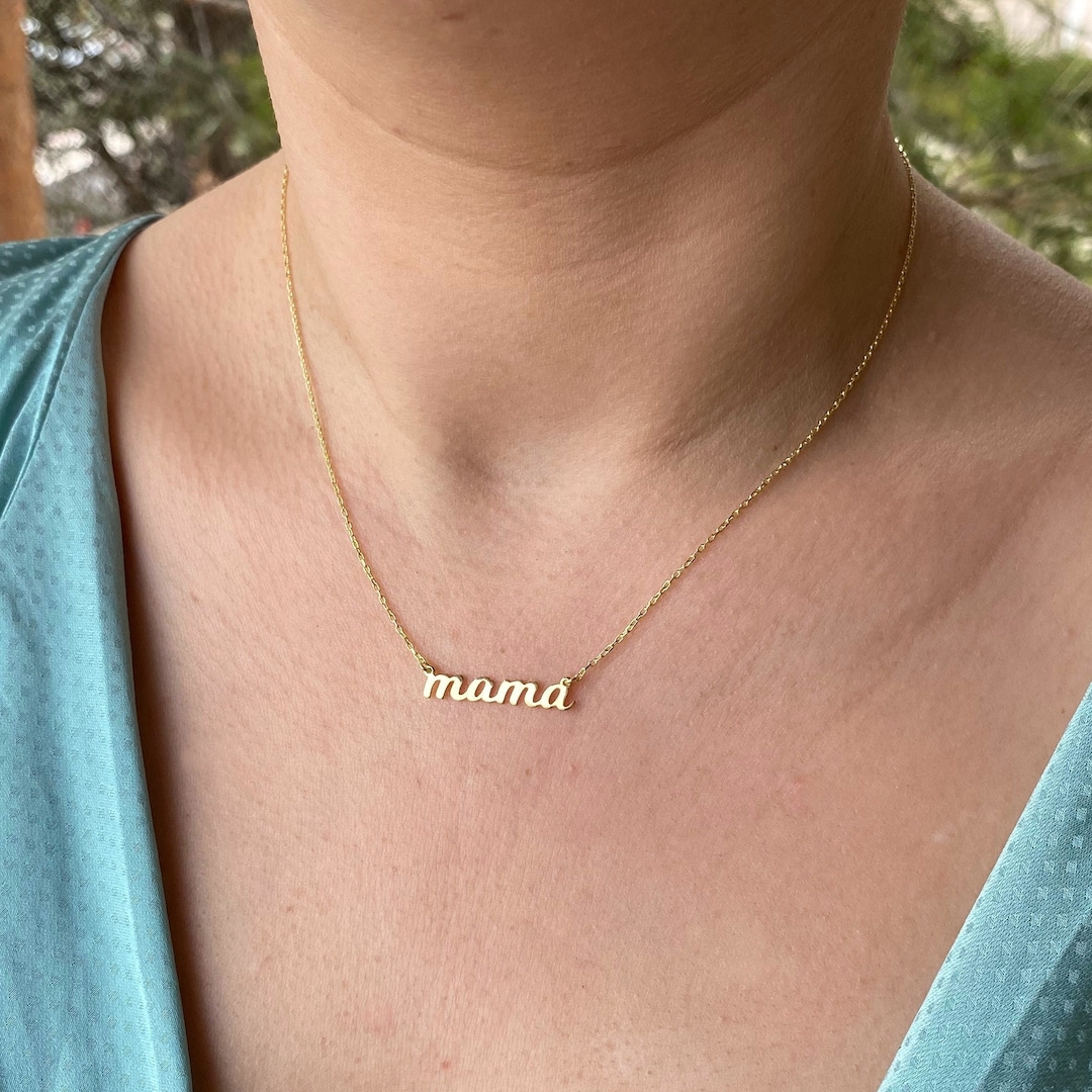 Solid Gold Mama Necklace, Dainty Mama Necklace, Christmas Gift for Mom ...