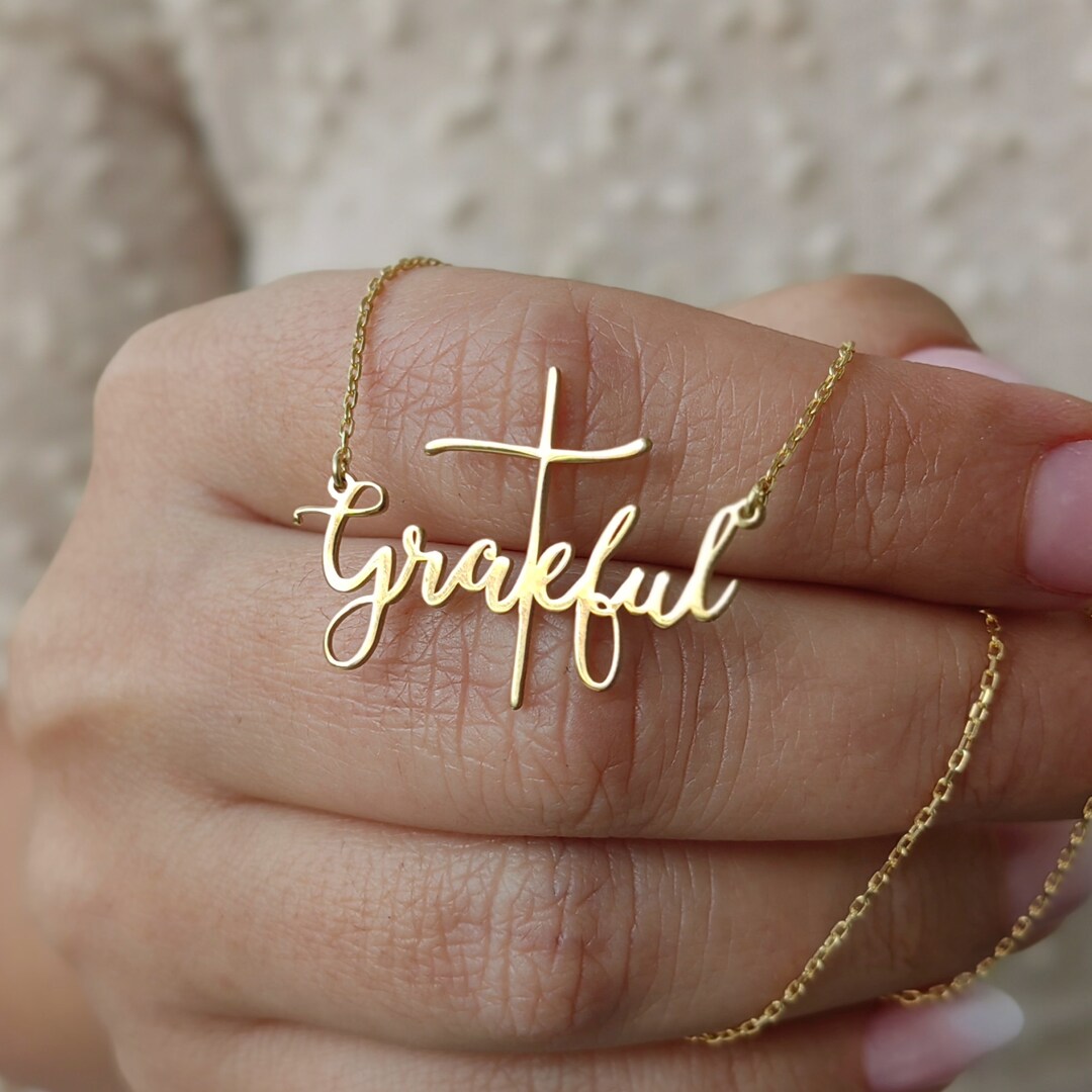 22k Gold Grateful Necklace, Grateful Charm and Cross, Christmas Gift ...