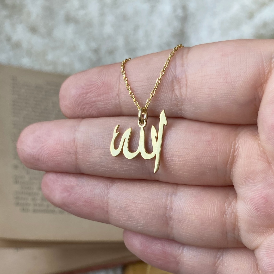 14k Solid Gold Allah Necklace Quran Jewelry Allah Pendant - Etsy