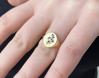 Botanical Signet Ring - Etsy