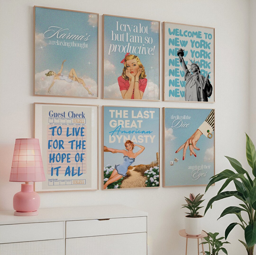 Blue Gallery Wall Set of 6 Prints, Blue Aesthetic Wall Art, Trendy Blue ...