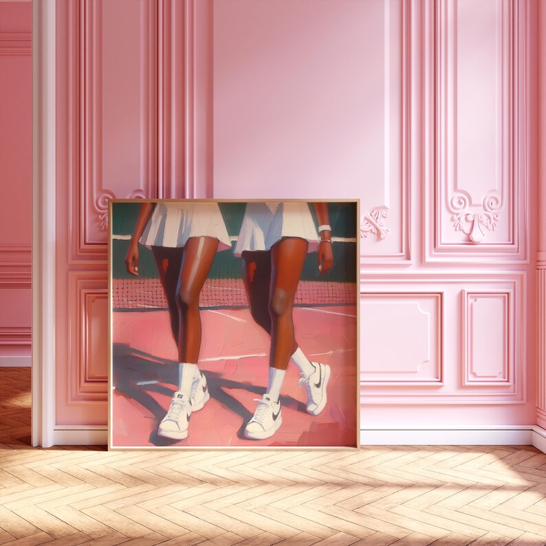 Tennis Girls Art Print | Pink Preppy Wall Art, African American Art ...