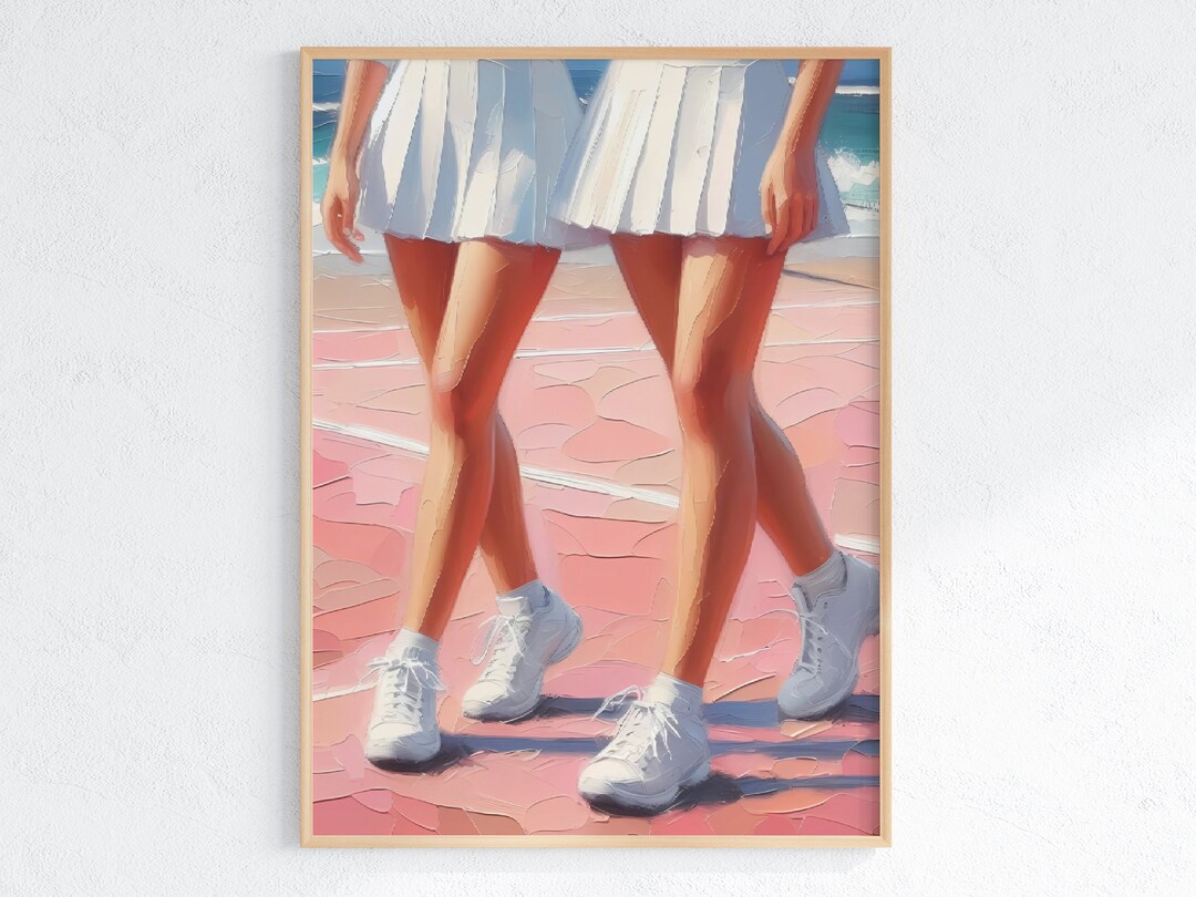 Tennis Girls Art Print, Preppy Painting, Light Pink Wall Art, Tennis ...