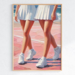 Tennis Girls Art Print, Preppy Painting, Light Pink Wall Art, Tennis ...
