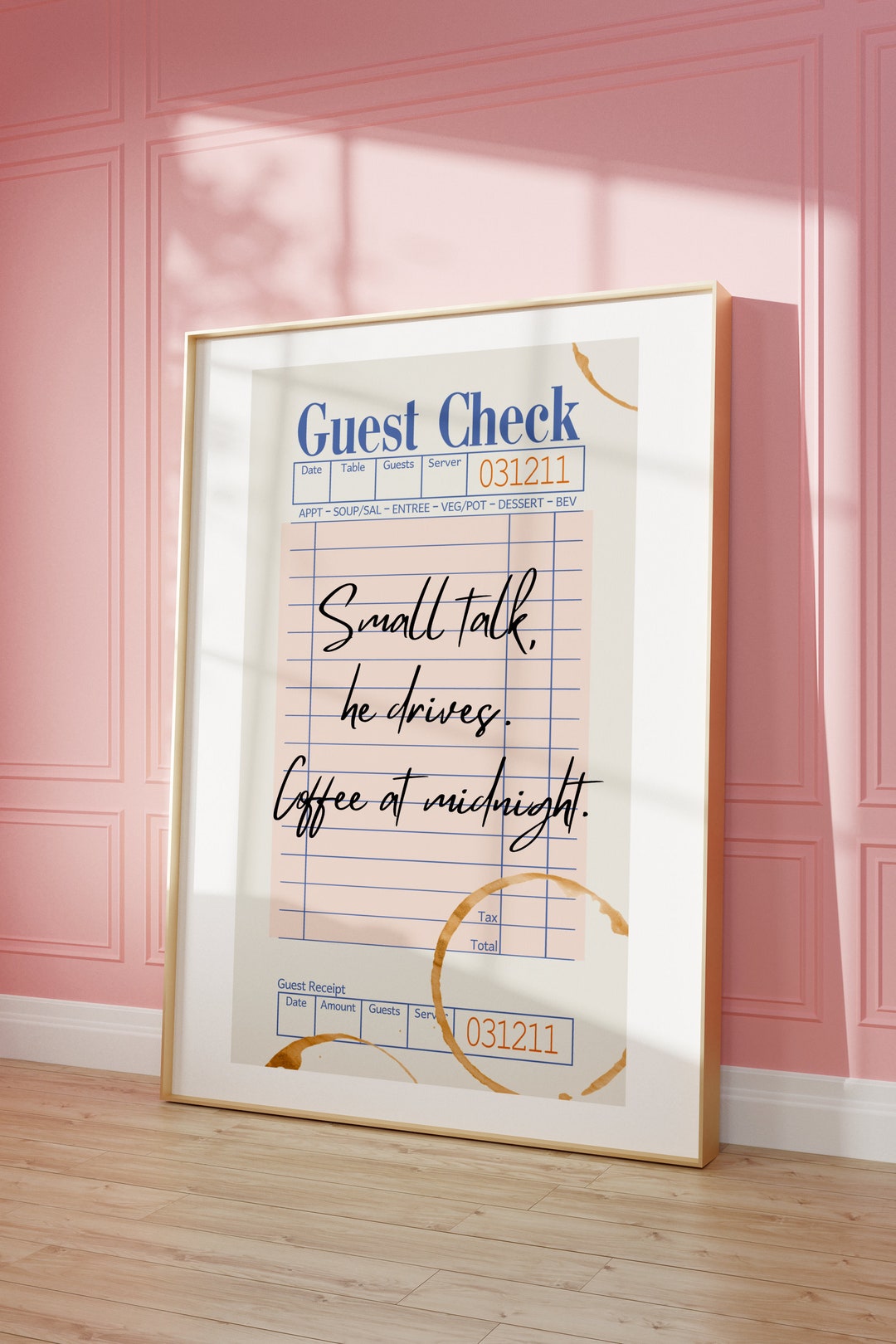 You Are in Love Print, Small Talk He Drives Coffee at Midnight, Guest ...