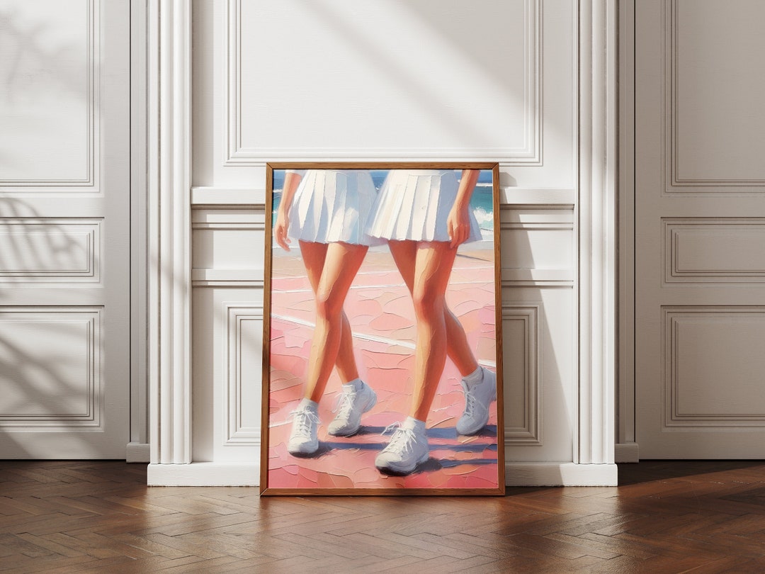 Tennis Girls Art Print, Preppy Painting, Light Pink Wall Art, Tennis ...