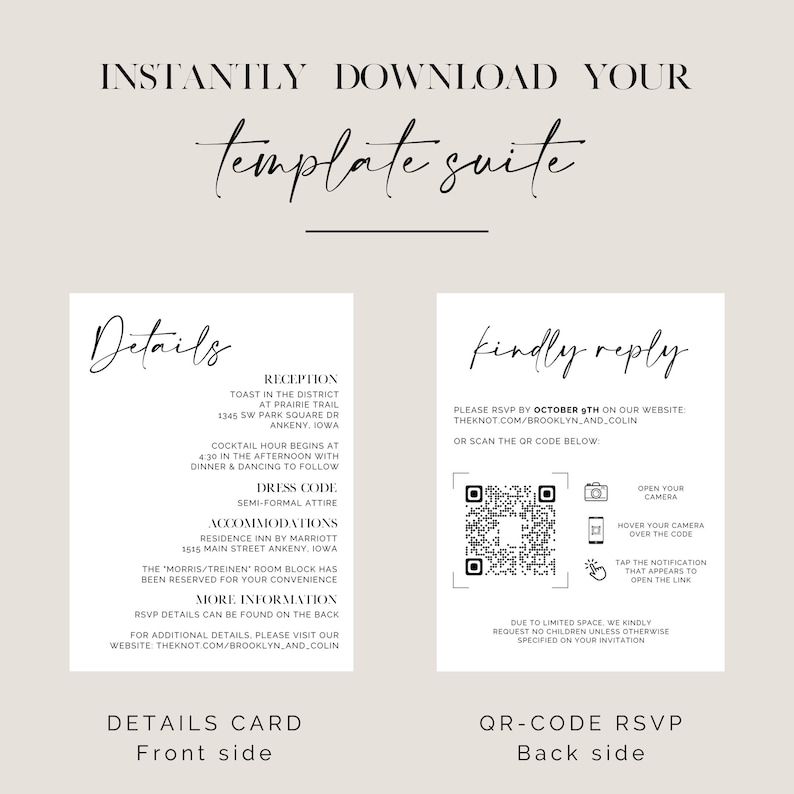 MODERN, the Madison Minimalist Wedding Invitation Template Suite FULLY ...