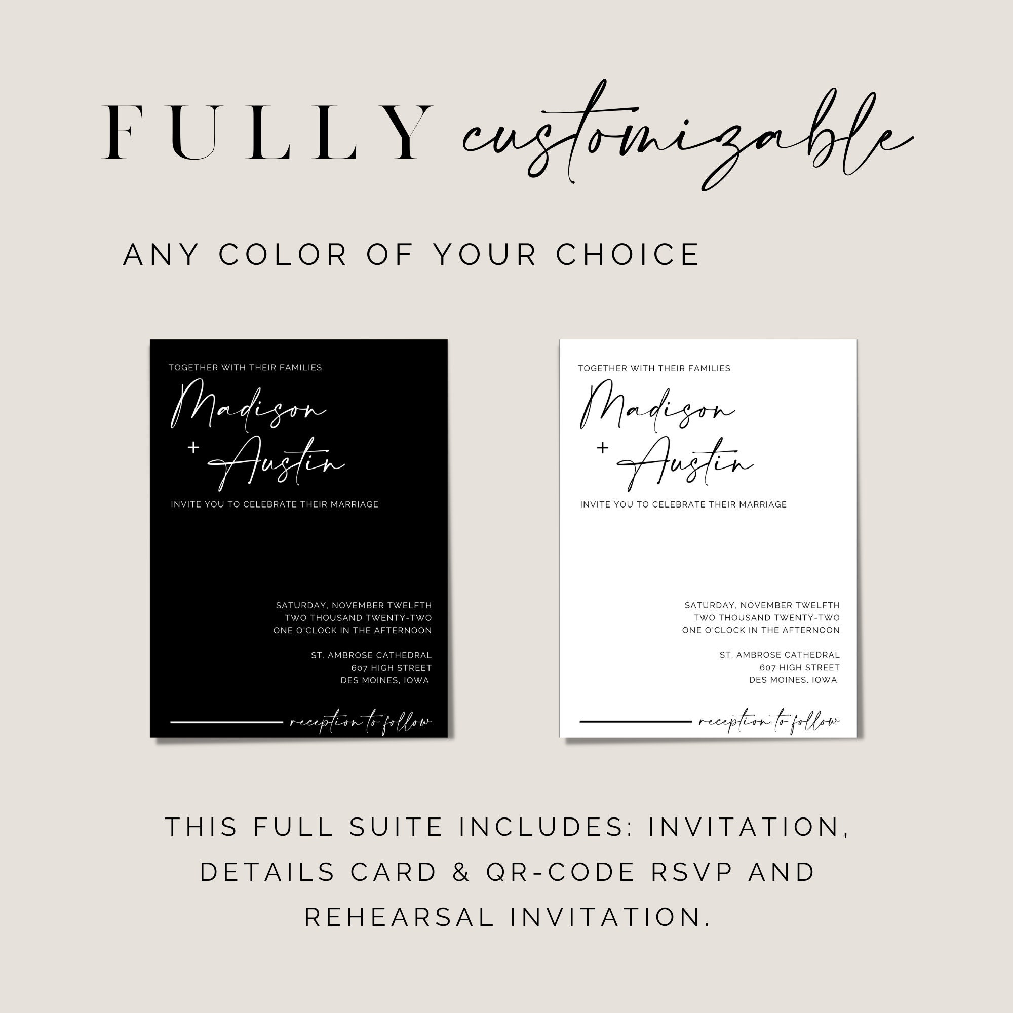 MODERN, "the Madison" Minimalist Wedding Invitation Template Suite ...