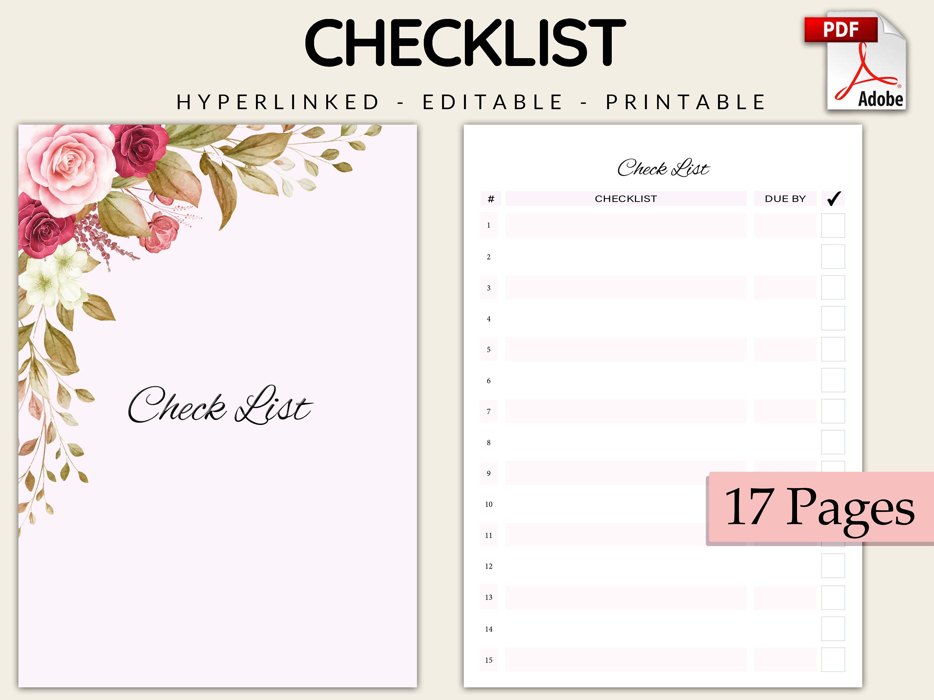Checklist Editable, Blank Checklist Template, Simple Checklist Template ...