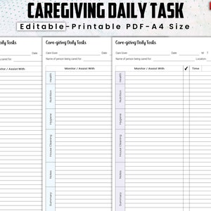 Editable Care Giving Caregiver Daily Task, Editable Caregiving Plan ...