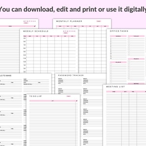 Editable Office Task Planner Set, Printable Work Schedule Planner ...
