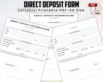 Editable Direct Deposit Authorization Template, Direct Deposit ...