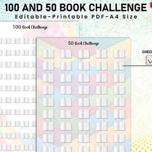 Editable Printable 100 Book Reading Challenge, 100 Book Challenge ...