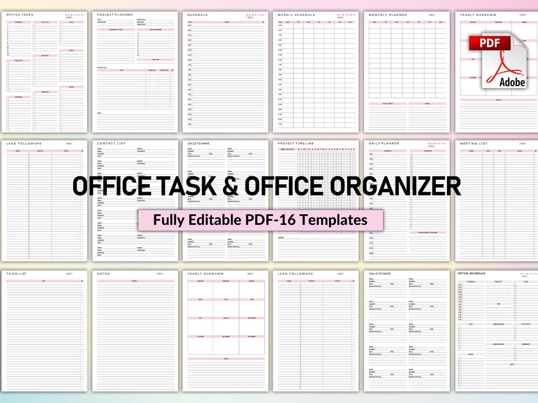 Editable Office Task Planner Set, Printable Work Schedule Planner ...